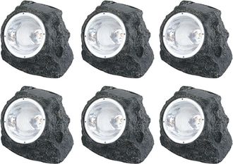 ETC Shop Etc-shop - 6er Set Design Solar led Außen Stand Leuchten Terrassen Balkon Stein Lampen grau