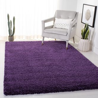 Safavieh Zottelig Teppich f&uuml;r Wohnzimmer, Esszimmer, Schlafzimmer - Milan Shag Collection, Hoher Flor, Lila, 91 X 152 cm