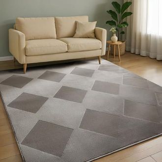 benuta Basic Tapis Salon Claire - Gris 160x230 cm - Minimaliste g&eacute;om&eacute;trique r&eacute;tro - Facile Entretien - Compatible Chauffage - pour Chambre, Bureau, Couloir, 