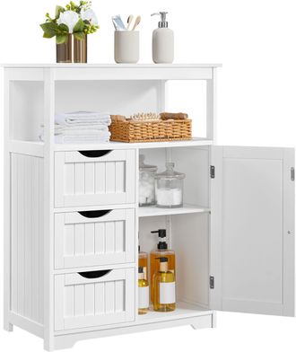 Yaheetech Badezimmerschrank Hochschrank mit 3 Schubladen und Offenem Regal Badschrank Verstellbare Ablage Badkommode für Badezimmer, Wohnzimmer, Küche, Weiß