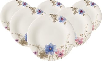 Villeroy & Boch Mariefleur Gris Basic Fr&uuml;hst&uuml;cksteller 6er Set, 21 cm, Dessertteller mit Blumendekor, Premium Porzellan, Wei&szlig;/Bunt