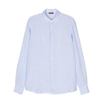PESERICO Blau/Wei&szlig; Gestreiftes Leinenhemd - - Shirts - Herren - Blau - 2XL