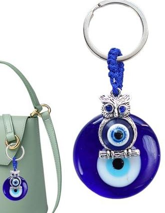 Generic Porte-clés portable avec pendentif papillon mauvais oeil, yeux bleus, avec couleur vive et lisse, pour sacs à dos, sacs à main, sacs à main, chouette,