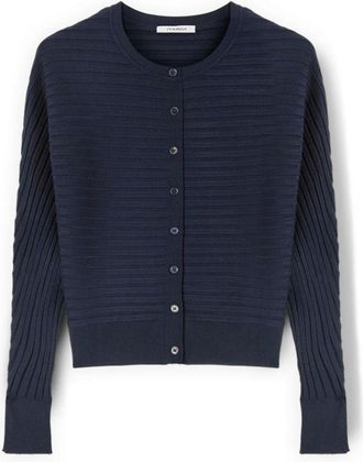 Motivi Femme, Pulls, Bleu, Taille: 40 FR Cardigan en maille c&ocirc;tel&eacute;e horizontale