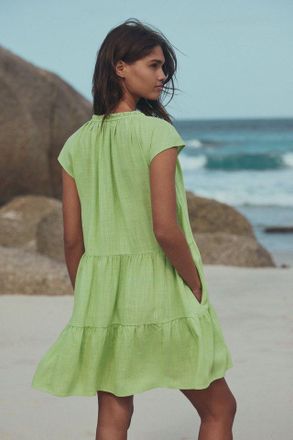 Next Minikleid Gestuftes Minikleid mit V-Ausschnitt und Leinen (1-tlg)
