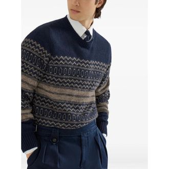 Brunello Cucinelli Jacquard Knit Nordic Sweater - Navy
