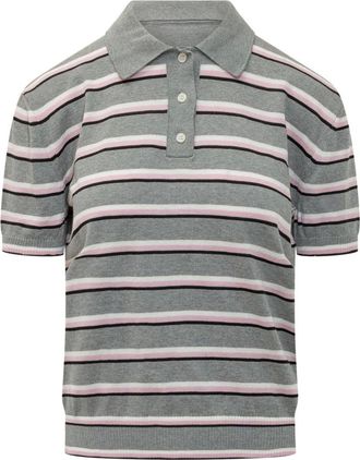 Msgm Msgm, Femme, Pulls, Gris, Taille: 40 FR Striped Polo Knitted Top