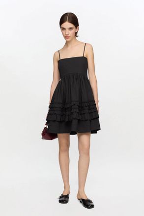 Ganni Robe courte noire &agrave; volants Noir Coton biologique - Taille 34 - Pour Femme