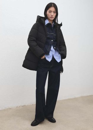 Mango Anorak matelass&eacute; &agrave; capuche noir - Femme - XS - MANGO