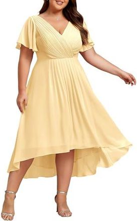 Ever-pretty Robe Femme &Eacute;t&eacute; A Line High Low Col V Manches Courtes pour Mariage M&egrave;re