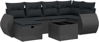vidaXL 7-tlg. Garten-Sofagarnitur mit Kissen Schwarz Poly Rattan vidaXL