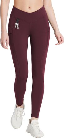 Baleaf Damen Thermo Leggings mit Taschen Jeggings Wanderhose Thermohose Winter Wanderleggings Hohe Taille Wasserabweisend Leggings Weinrot XXL