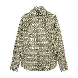 Fedeli Oliven Gr&uuml;n Blumendruck Hemd - - Shirts - Herren - Gr&uuml;n - L