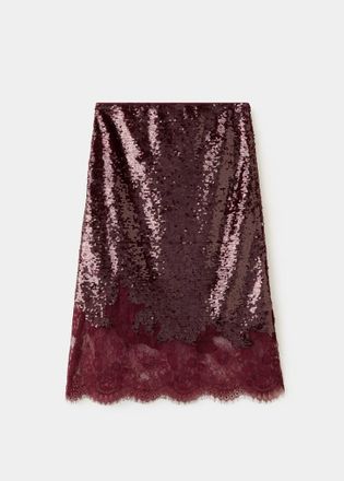 Mango Jupe &agrave; paillettes avec bas en dentelle grenat - Femme - XS - MANGO