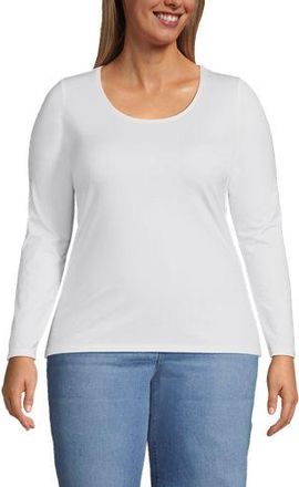 Lands End Baumwolle/Modal-Shirt mit Ballett-Ausschnitt, Damen, Größe:52-54 plus, Weiß, Baumwolle Modal, by Lands End