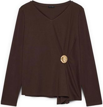 Fiorella Rubino Femme, Blouses et Chemises, Brun, Taille: 44 FR T-shirt en jersey avec effet cache-coeur