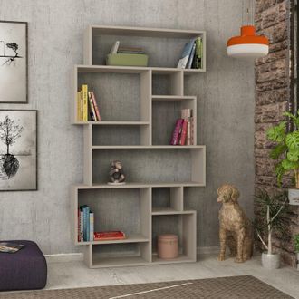 Decortie Decortie Karmato Biblioth&egrave;que moderne avec 10 compartiments Gris moka 168.5cm de haut