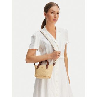 Tommy Hilfiger Handtasche Tommy Hilfiger Popette Micro Tote Raffia AW0AW18526 Beige