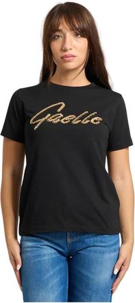 Gaëlle Paris Femme, Tops, Noir, Taille: 36 FR T-shirt Noir en Coton avec Logo à Paillettes