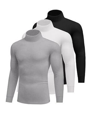 Ekouaer 3pcs Haut Thermique Homme &agrave; Manches Longues sous-V&ecirc;tements Chauds avec Micro-Polaire int&eacute;rieure Hiver Noir+Blanc+Gris Clair M