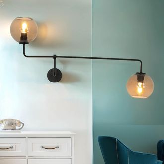 Licht-Erlebnisse Retro Wandleuchte Deckenleuchte Rauchglas 2x E27 in schwarz Wohnzimmer dekorative XXL Wandlampe Schlafzimmer Innen Vintage