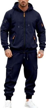 Generico Hommes Complets 2 Pi&egrave;ces Veste Bouton et Pantalon Cargo Surv&ecirc;tement de Gymnastique avec Poches Ensemble de Ski Homme Combinaison de jogging dhiver cha