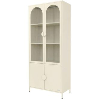 ML Design ML-Design Armoire Vitr&eacute;e Haute 80x185x40 cm en Acier Cr&egrave;me avec 4 &Eacute;tag&egrave;res/Casiers et 4 Portes Meuble de Rangement sur Pieds Vitrine M&eacute;tallique de