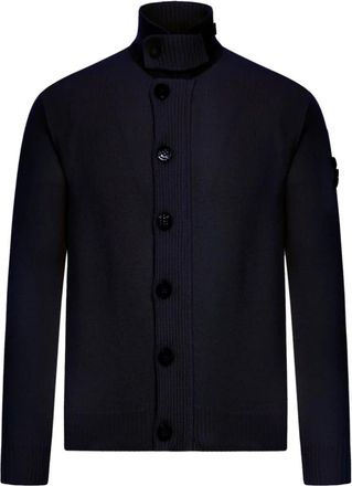 Stone Island Homme, Pulls, Bleu, Taille: 2XL Cardigan &agrave; Col Montant