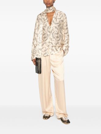 Forte_Forte Feather-Print Fringed Shirt - Cream