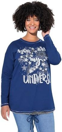 Angel Of Style Femme Grandes Tailles Sweat-Shirt Coupe Loose Fit, imprim&eacute; Univers et Cordon sous Tunnel &agrave; la Base Bleu fonc&eacute; 50 848282750-48