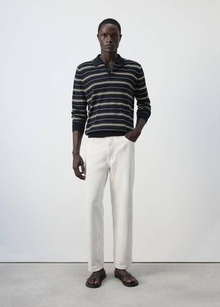 Mango Polo 100 % coton maille fine &agrave; rayures bleu marine - Homme - XXL - MANGO MAN