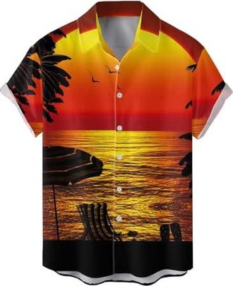 Generic Chemise hawa&iuml;enne palmier pour homme boutonn&eacute;e &agrave; manches courtes tropicales cara&iuml;bes graphique amusant revers de golf d&eacute;contract&eacute; flamant rose tendanc