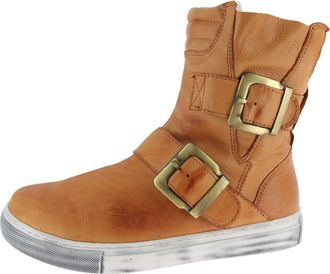 Andrea Conti Damen Stiefelette flach Biker Boot aus Leder mit Schnallen 0344630, Gr&ouml;&szlig;e:39 EU, Farbe:Braun