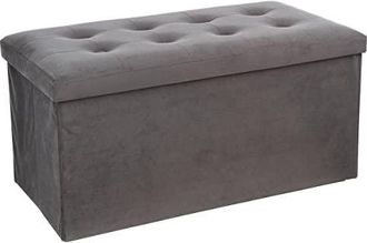 Atmosphera Atmosphera - Banc Coffre Pliant 2 Places Lysandre Gris Velours, 76 cm, Capitonné - pour Chambre, Salon, Entrée