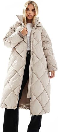 Miss Selfridge Gesteppter Maxi-Puffermantel in Mokkabraun mit Kapuze-Brown