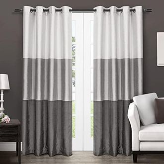 Exclusive Home Curtains Chateau Gestreifte Vorhänge aus Kunstseide, mit Ösen, 1 Paar, Polyester, Black Pearl, W 54 x L 84 (1 Panels), 2