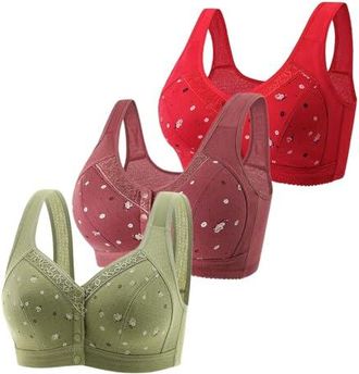 Generic Lot De 3 Brassière Femme Sport Ouvert Devant sans Armature Soutien Gorge de Sport Femme en Coton pour Adolescentes Ouverture et Fermeture sur Devant S