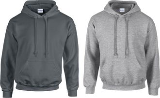 Gildan 2er Herren Kapuzenpullover Heavy Blend Set Hoodie Sweat M L XL 2XL 3XL 4XL 5XL in verschiedenen Farbsets & HLKauf-Block (1x Anthrazit, 1x Sportgrey & 