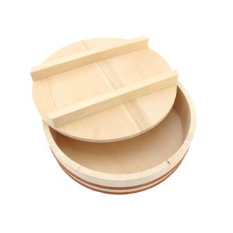 BambooMN Hangiri-Schüssel mit Deckel für Sushi-Oke-Reiszubereitung, 1 Stück, holz, natur, 11.8-inch