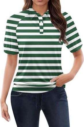 Generic Polo à manches courtes pour femme - Rayé Henley - Hauts de golf pour entraînement et sport, Rayé A01-vert, XXL