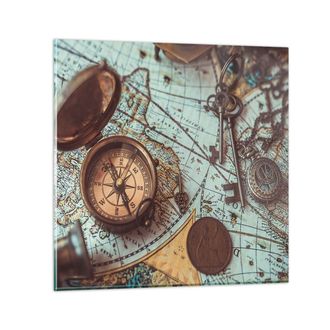 Arttor Wandbilder Dekoration Wohnzimmer Kompass Vintage Karte Bilder auf Glas 50x50cm Glasbild Schlafzimmer K&uuml;che Deko Wand Kunstdruck Art Klein Wanddeko Bil