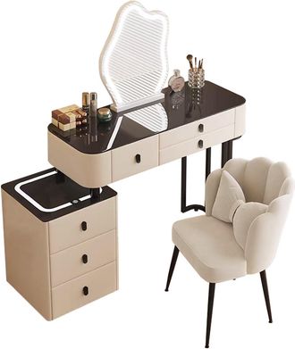 Generic Schminktisch, modischer Schminktisch, mit passendem wolkenförmigen Spiegel, Stuhl, mit sechs geräumigen Schubladen, in DREI Farben erhältlich: Weiß, G