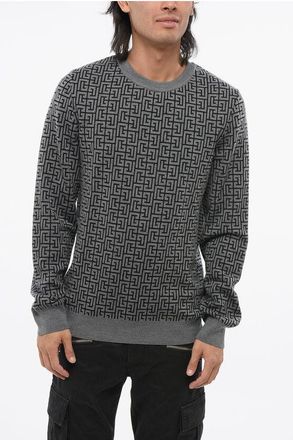 Balmain Wool and Linen Crew-neck Sweater with All-Over Monogram size Xxl