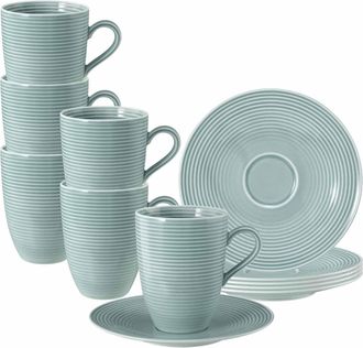 SELTMANN WEIDEN Beat Color Glaze Kaffee-Set 12-teilig - Modernes Porzellan mit Rillenrelief in Trendfarben, 6 Henkelbecher & Untertassen, Sp&uuml;lmaschinen- & Mikrowellen