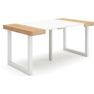 Skraut Home Skraut Home - Table console extensible 90x58cm - Longueur ajustable jusqu&agrave; 160cm - Pieds en bois massif - Finition ch&ecirc;ne et blanc - Pour 8 personnes