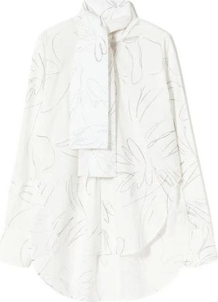 Plan C Plan C, Femme, Blouses et Chemises, Blanc, Taille: 42 FR Chemise &agrave; Imprim&eacute; Floral avec &Eacute;charpe