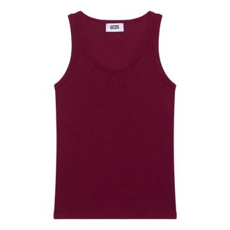 GCDS Ribbed Logo Lounge Tank - - Tops - Damen - Rot - S