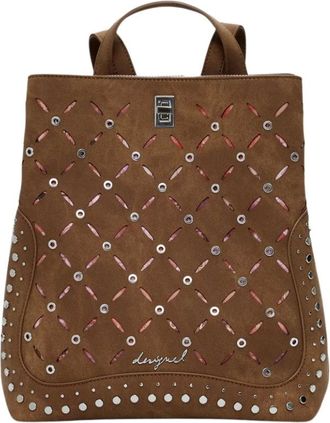 Desigual Femme, Sacs, Brun, Taille: ONE Size Sac à Dos Femme Marron avec Patch en Métal