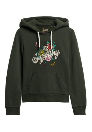 Superdry Damen Hoodie mit Tattoo-Schriftzug und Grafik Surplus Goods Olivgrün 44