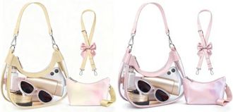 Generic Sac &agrave; main transparent avec sangle r&eacute;glable et portefeuille pour femme, convient pour les concerts, les &eacute;v&eacute;nements sportifs et les voyages, Beige + ro